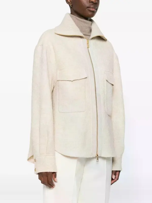 Moncler Bouclé Zip-up Jacket - Neutrals