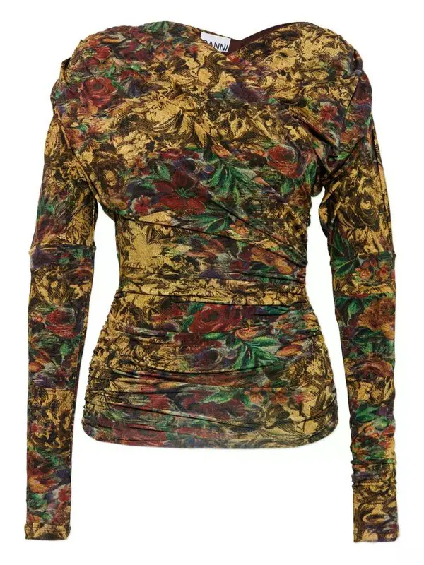 GANNI Floral Long-sleeve Top - Neutrals