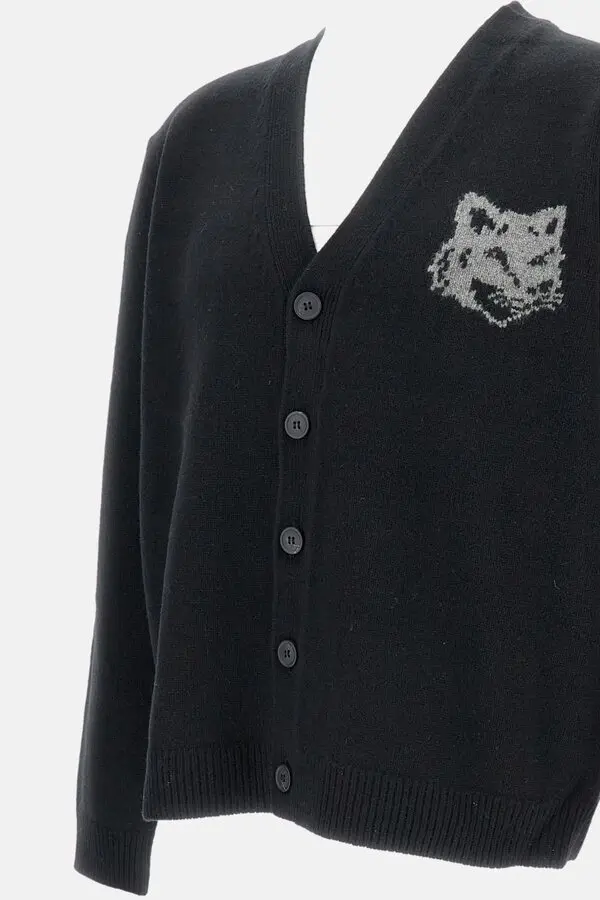 Maison Kitsuné Cardigan With Fox Head Pattern - Black