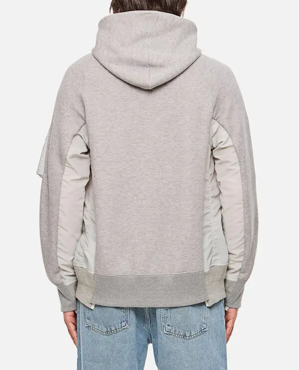 Sacai Terry Sweatshirt With Hood In Twill And Nylon - Grey