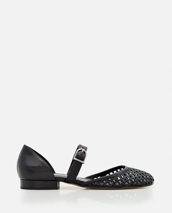DURAZZI MILANO Perforated Leather Ballerina Flats - Black