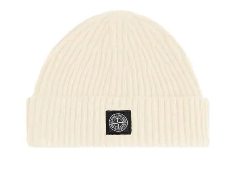 Stone Island Ribbed Virgin Wool Beanie - White