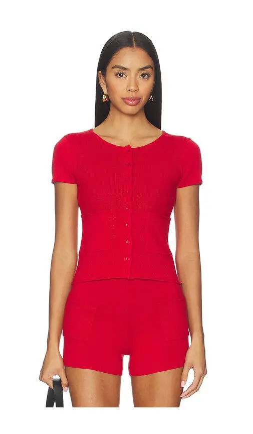 PEACHY DEN Marie Knit Polo Top - Red