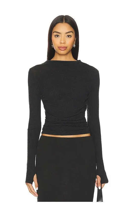 Enza Costa Twist Front Long Sleeve Top - Black