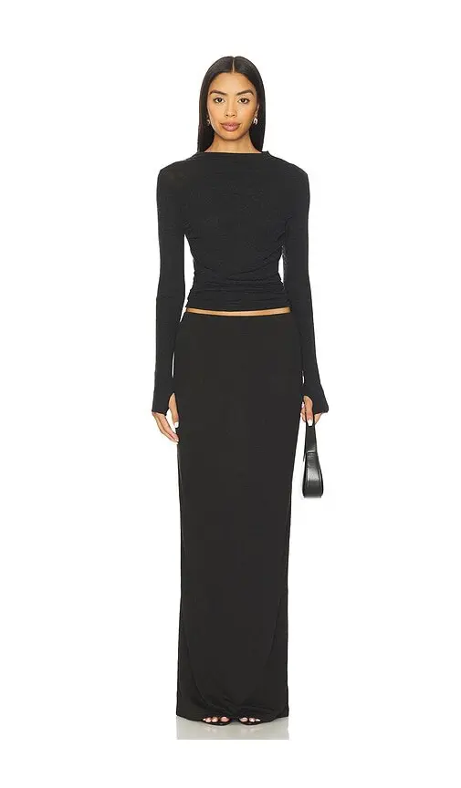 Enza Costa Twist Front Long Sleeve Top - Black