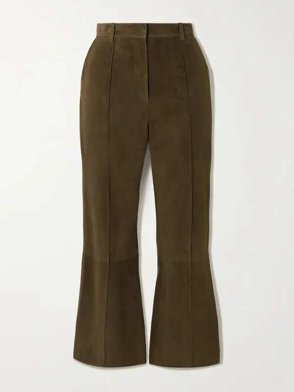 Victoria Beckham Cropped Suede Flared Pants - Green