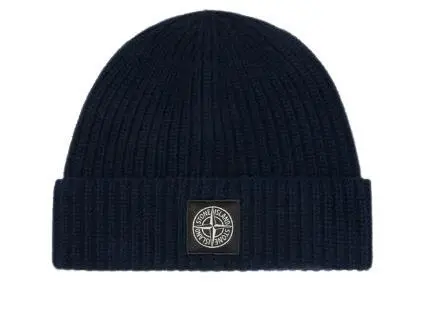 Stone Island Ribbed Knit Beanie - Blue