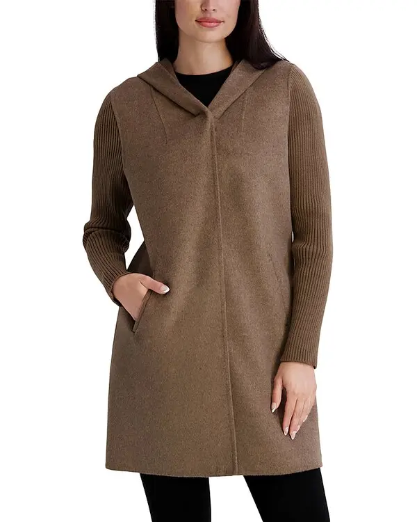 KENNETH COLE Hooded Double Face Coat - Nutmeg