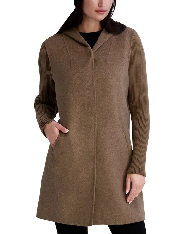 KENNETH COLE Hooded Double Face Coat - Nutmeg