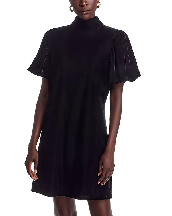 AREA STARS Mock Neck Velvet Mini Dress - Black