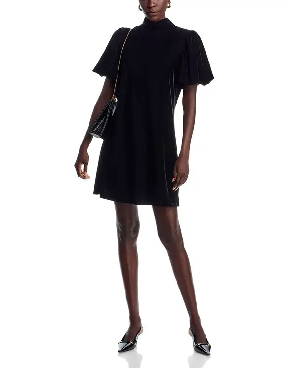AREA STARS Mock Neck Velvet Mini Dress - Black