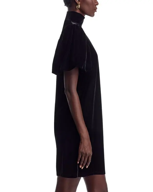 AREA STARS Mock Neck Velvet Mini Dress - Black