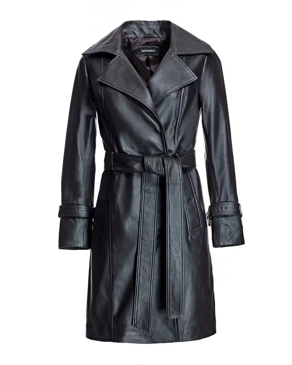 MAXIMILIAN Leather Belted Trench - Dark Brown