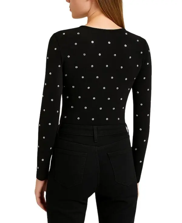 NOCTURNE Embellished V-neck Long Sleeve Top - Black