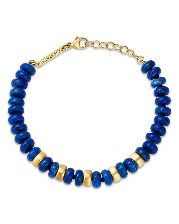 Zoe Chicco 14k Yellow Gold Lapis Rondelle Bead Bracelet - Blue/gold