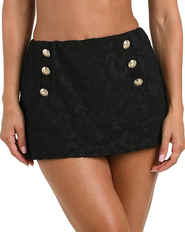 L'Agence Coco Ornate Terry Skirt Swim Bottom - Black