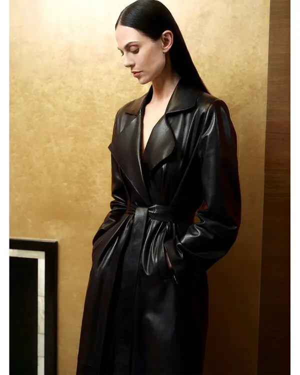 Nour Hammour Kasha Leather Belted Coat