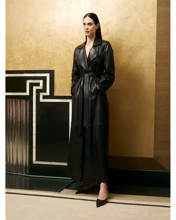Nour Hammour Kasha Leather Belted Coat