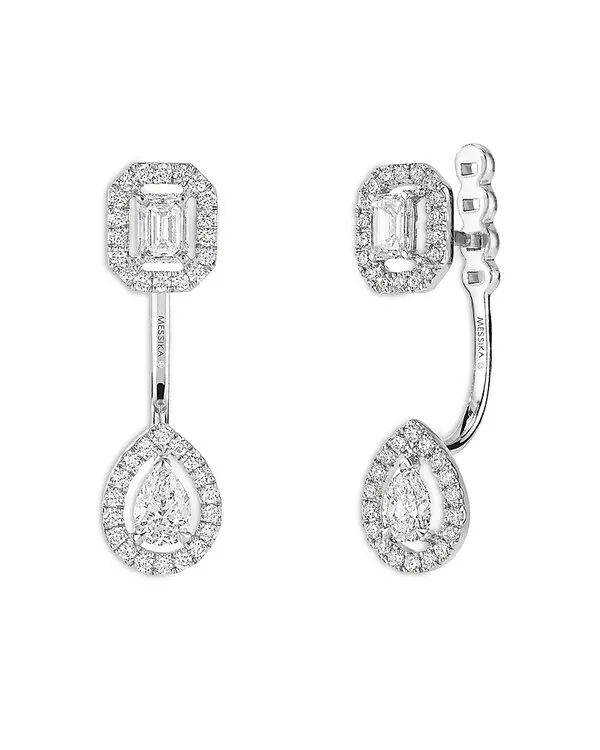 Messika 18k My Twin Diamond Pear & Emerald Cut Toi & Mois Adjustable Drop Earrings - White Gold