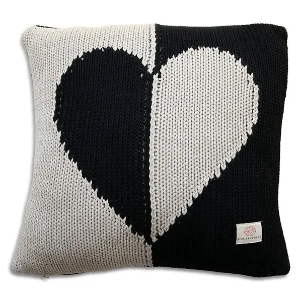 PINK LEMONADE Dual Hearts Cushion Pillow, 16 X 16 - Black