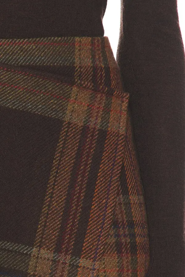Polo Ralph Lauren Herringbone Midi Wrap Skirt - 1926 Brown Plaid Multi