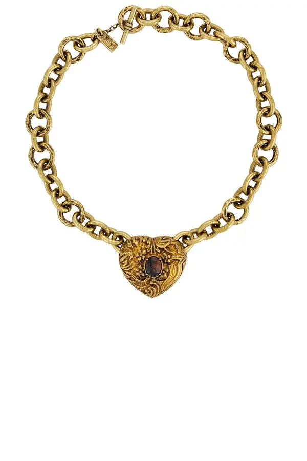 Chloé Heart Chain Necklace - Gold & Brown