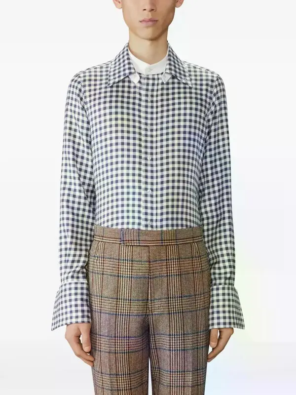 Thom Browne Gingham-check Silk Shirt - Blue