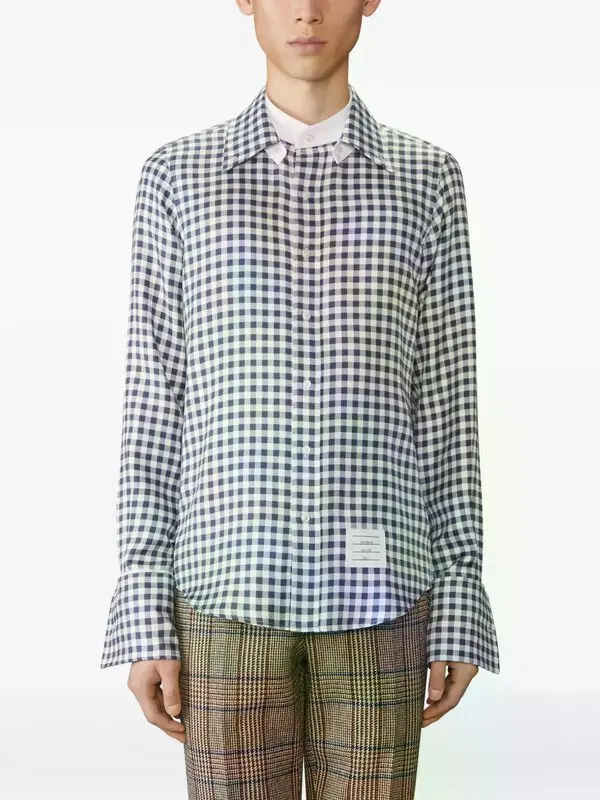 Thom Browne Gingham-check Silk Shirt - Blue