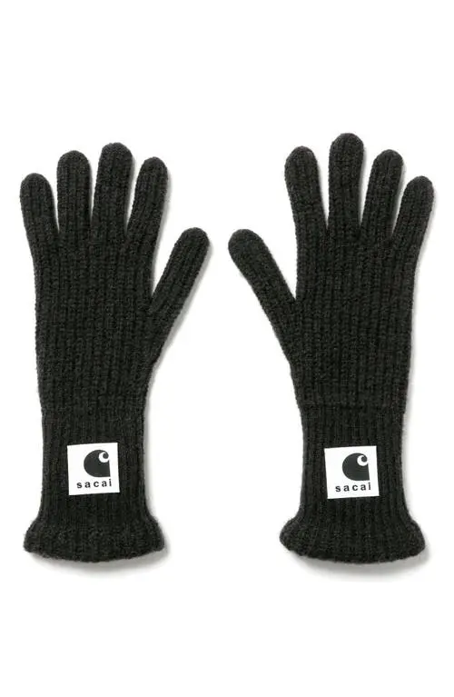 Sacai Carhartt Wip Rib Wool & Nylon Gloves - Black