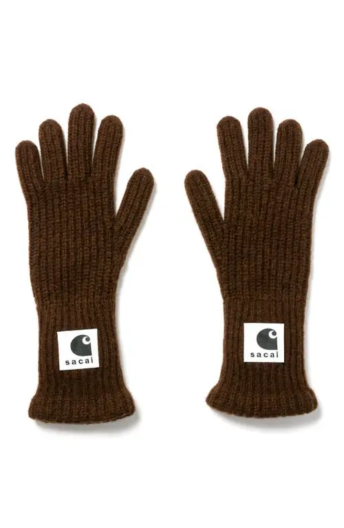 Sacai Carhartt Wip Rib Wool & Nylon Gloves - Dark Beige