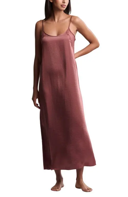 Barefoot Dreams Liquid Lace Trim Satin Nightgown - Canyon Rose