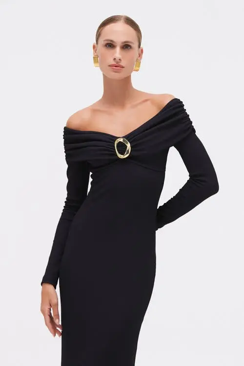 PatBO Grace Knit Draped Midi Dress