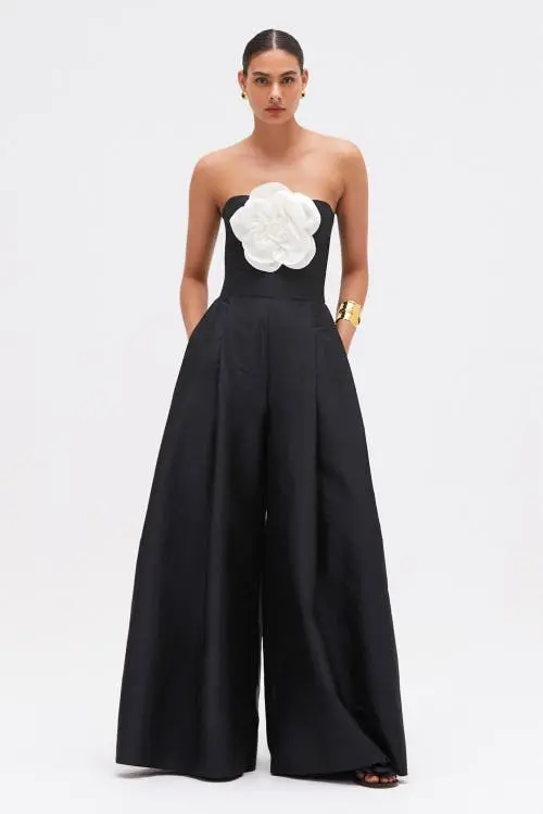 PatBO Taffeta Bloom Strapless Jumpsuit - Black