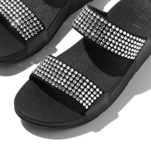 Fitflop Lulu Maxi-crystal Two-bar Slides - Black