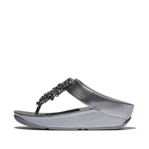 Fitflop Rumba Iridescent Beaded Toe-post Sandals - Silvereen