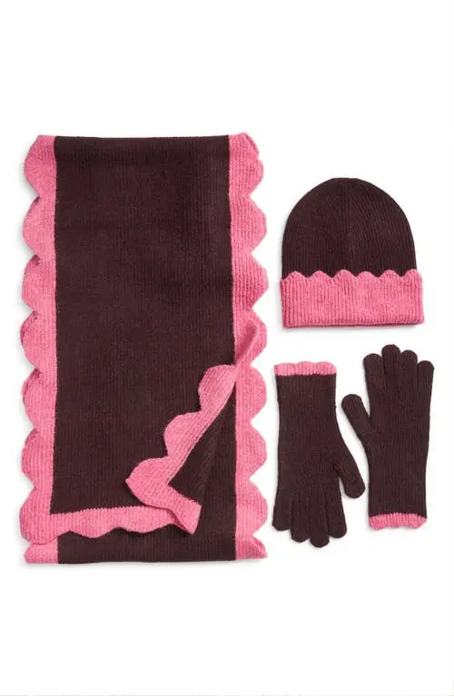 Treasure & Bond Scalloped Scarf Set - Burgundy Fudge- Pink