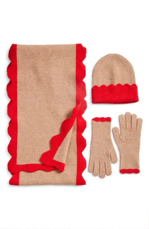 Treasure & Bond Scalloped Scarf Set - Camel- Red