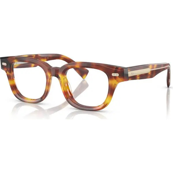 Brunello Cucinelli 48mm Rectangle Full Rim Eyeglasses - Tortoise