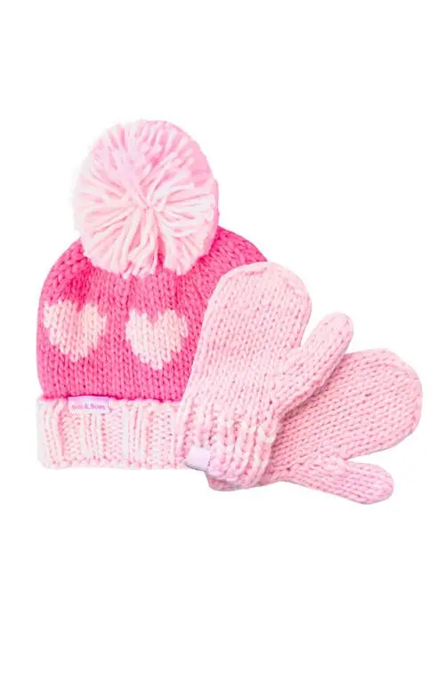 BITS & BOWS Heart Pattern Bobble Beanie - Pink