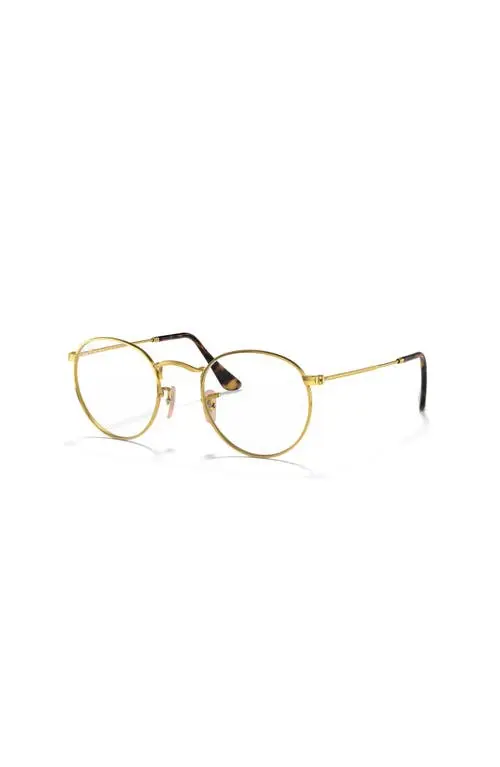 Ray-ban 47mm Round Full Rim Eyeglasses - Gold