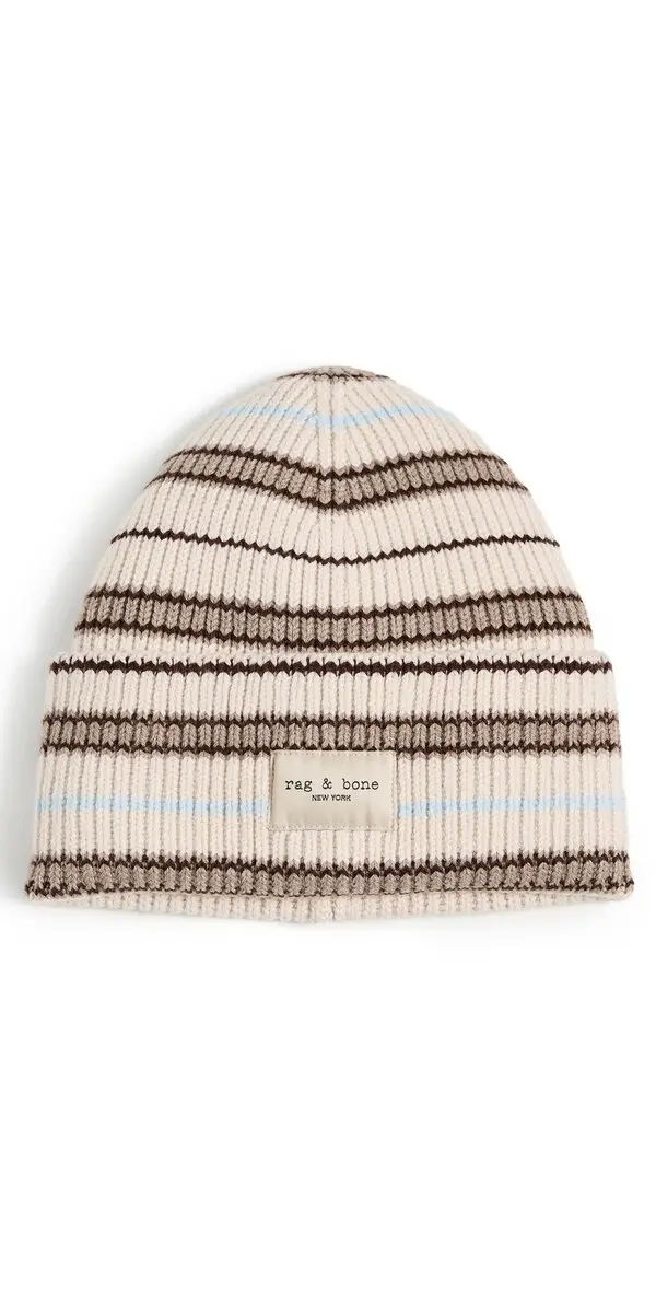 Rag & Bone Blake Multi Stripe Beanie - Ivory Multi