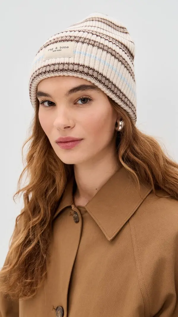 Rag & Bone Blake Multi Stripe Beanie - Ivory Multi  display picture 3