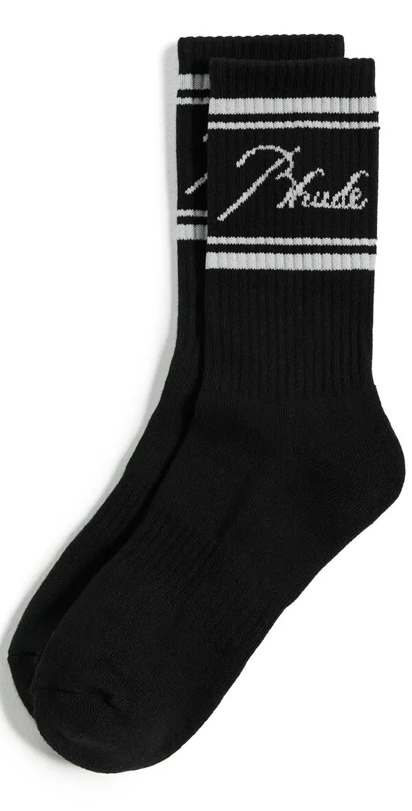 Rhude Script Logo Crew Socks - Black/light Blue