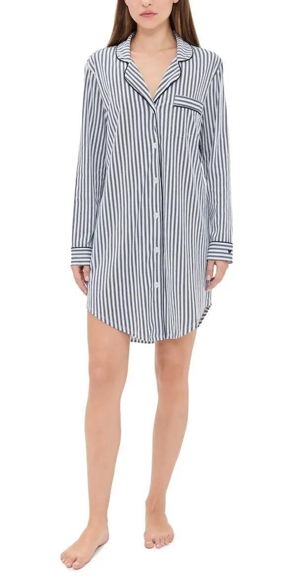 PETITE PLUME Luxe Pima French Ticking Nightshirt - Navy