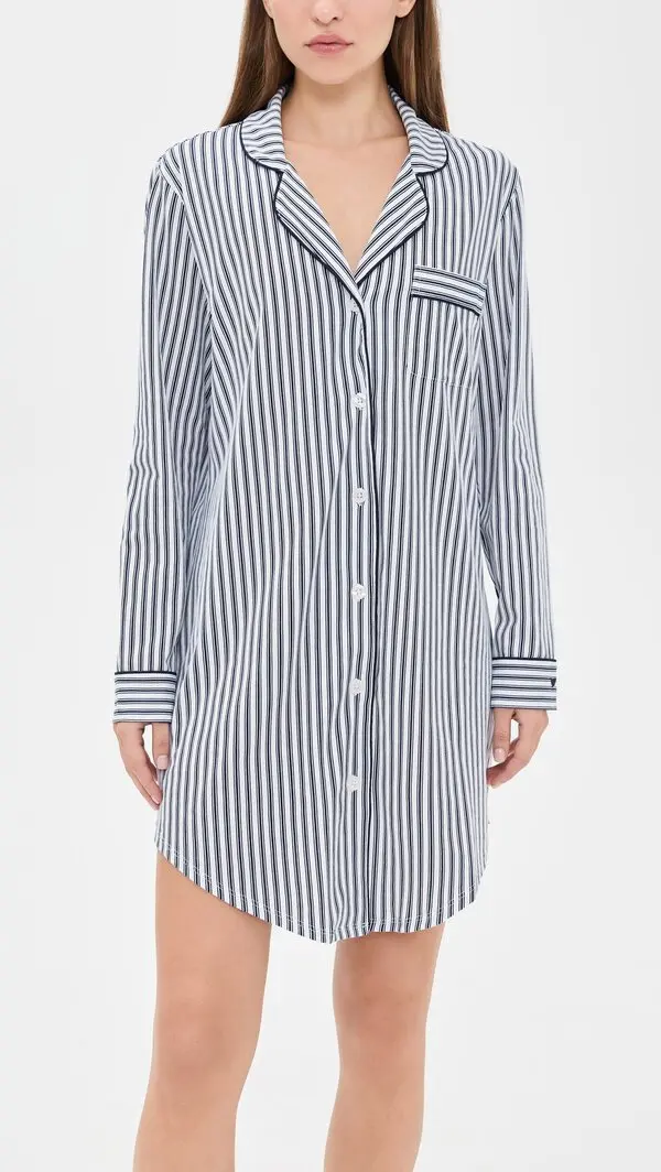 PETITE PLUME Luxe Pima French Ticking Nightshirt - Navy