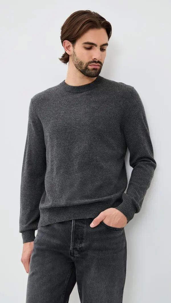 Theory Hilles Crew Sweater In Cashmere - Charcoal Melange