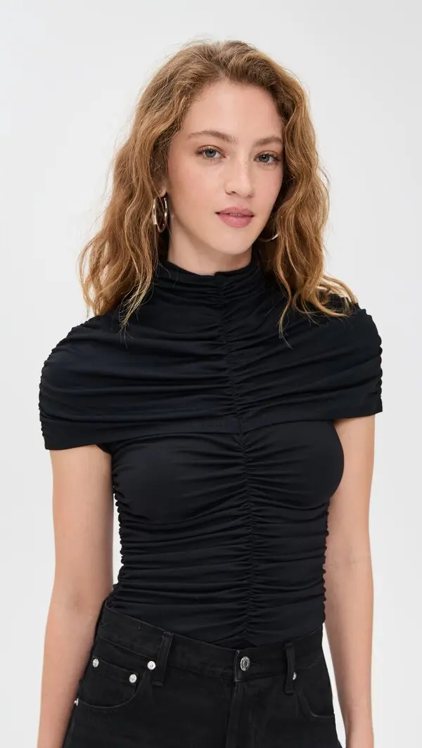 Susana Monaco Mock Neck Overlay Top - Black