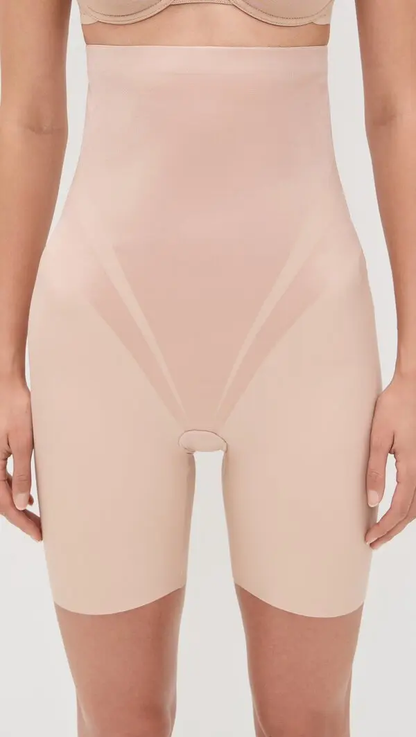 Spanx High-waisted Mid-thigh Shorts - Champagne Beige