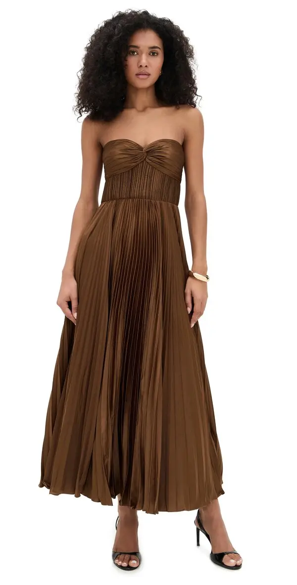 open lace back dress Belle Pleated Strapless Dress in Navy by AMUR