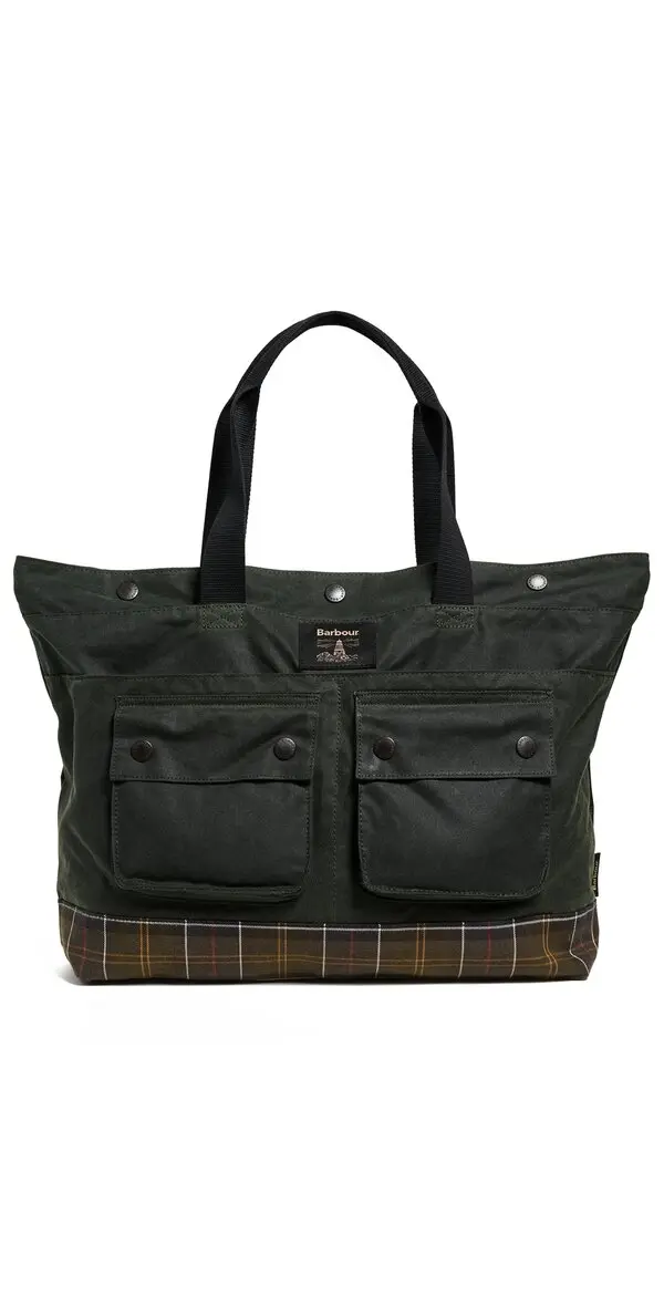 Barbour Field Waxed Canvas Tote Bag - Sage/classic